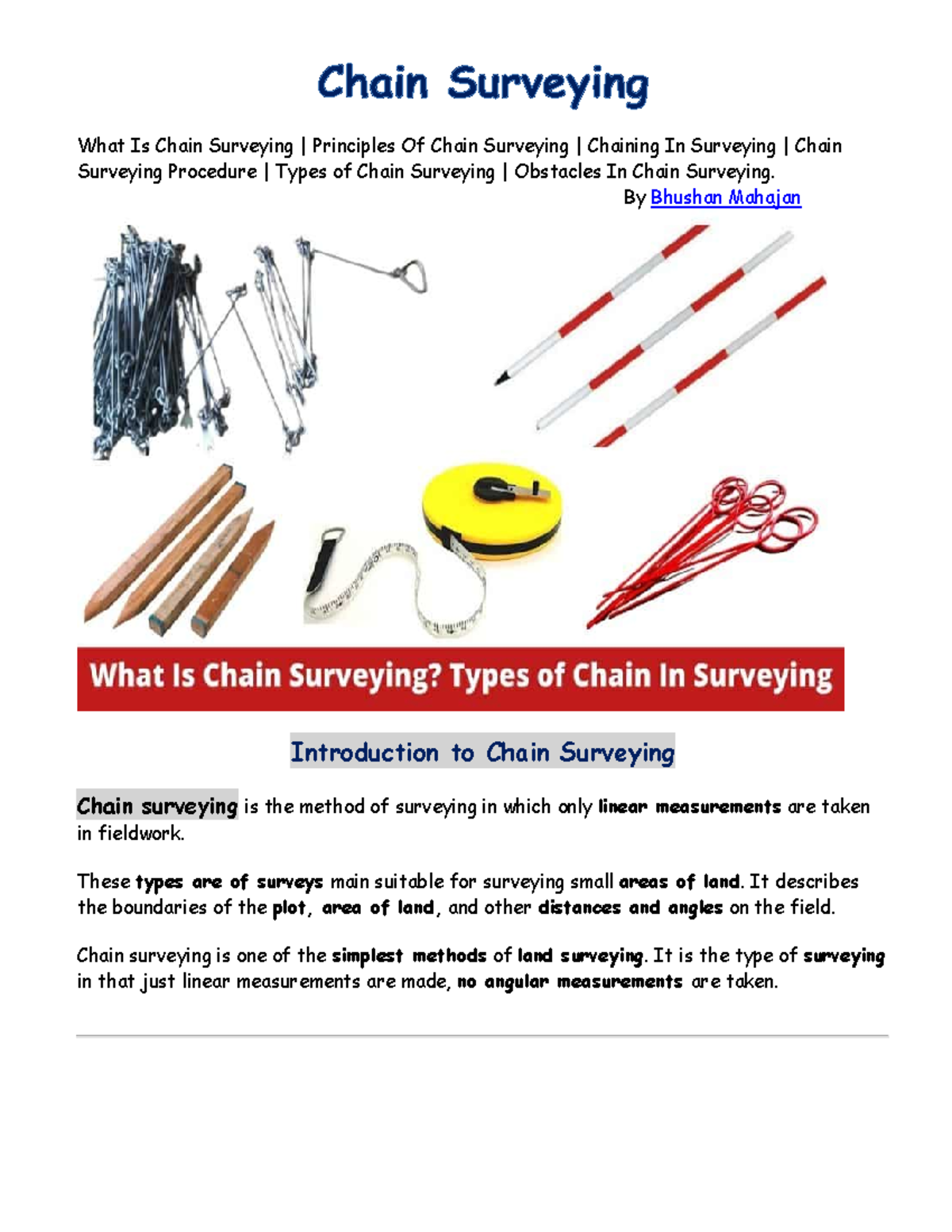 Chain Surveying: Principles, Procedures, and Equipment Overview - Studocu