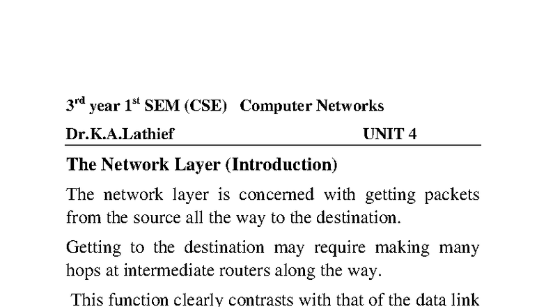Computer Networks Unit 4 - 3 rd year 1st SEM (CSE) Computer Networks Dr ...