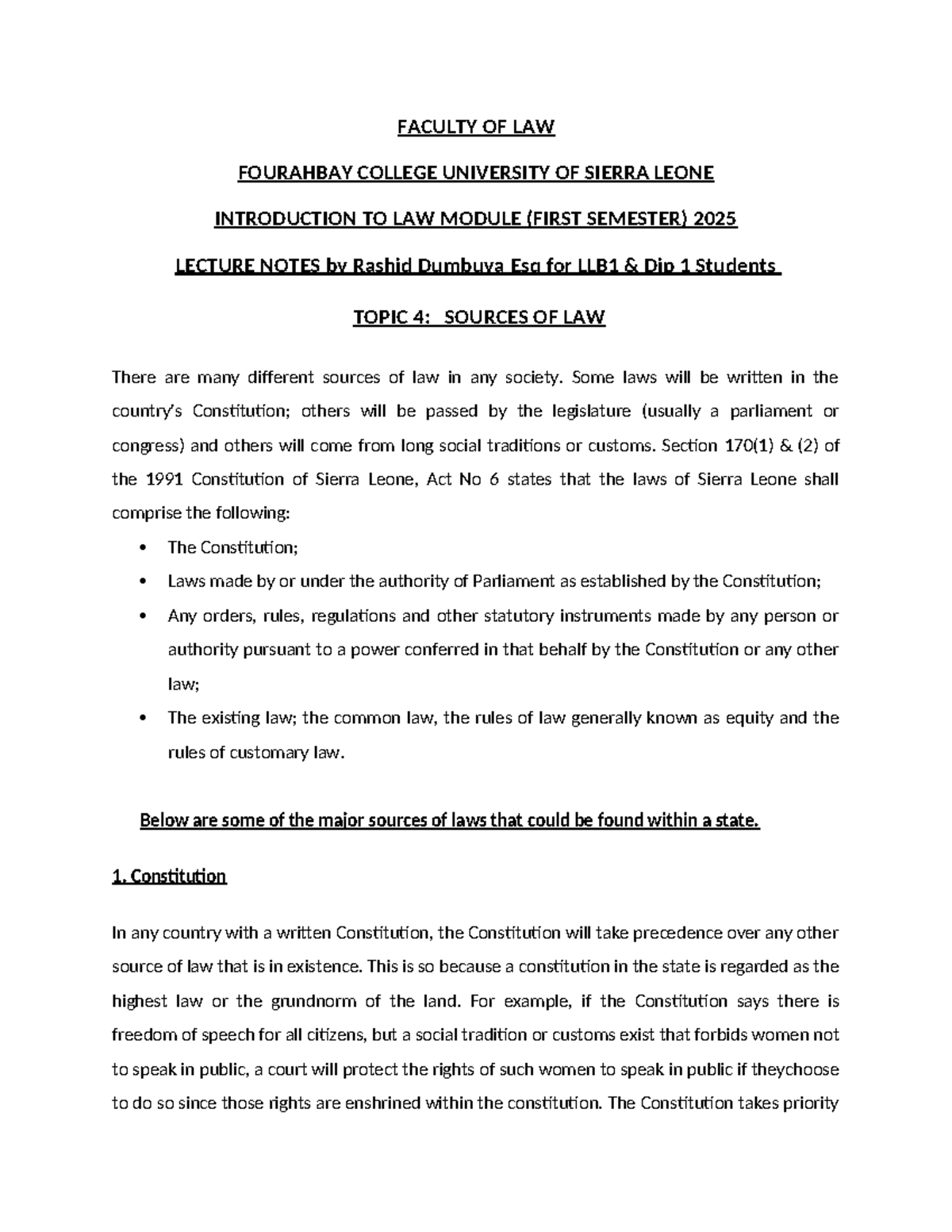 LLB1 & Dip 1 Intro to Law: Topic 4 - Sources of Law Notes - Studocu