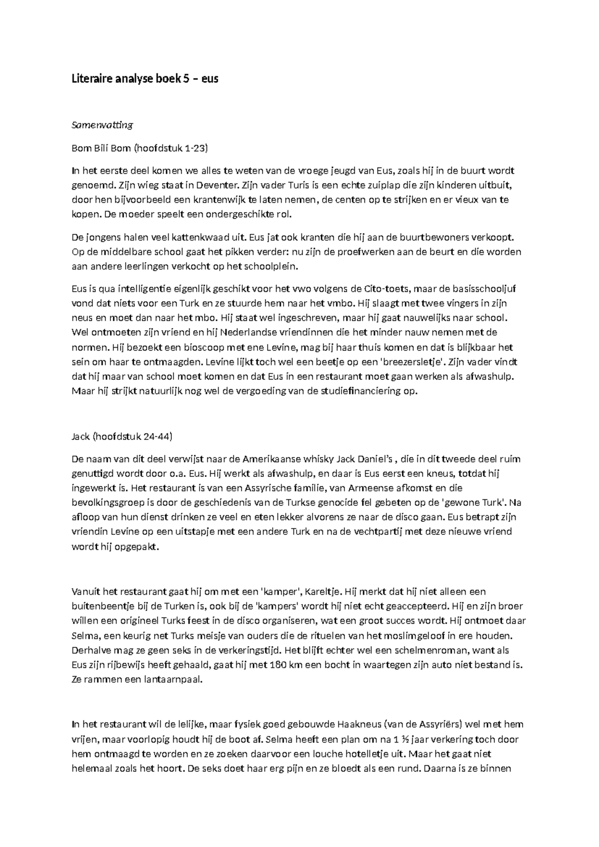 Literaire Analyse van Boek 5: Samenvatting van Eus en zijn Ontwikkeling ...