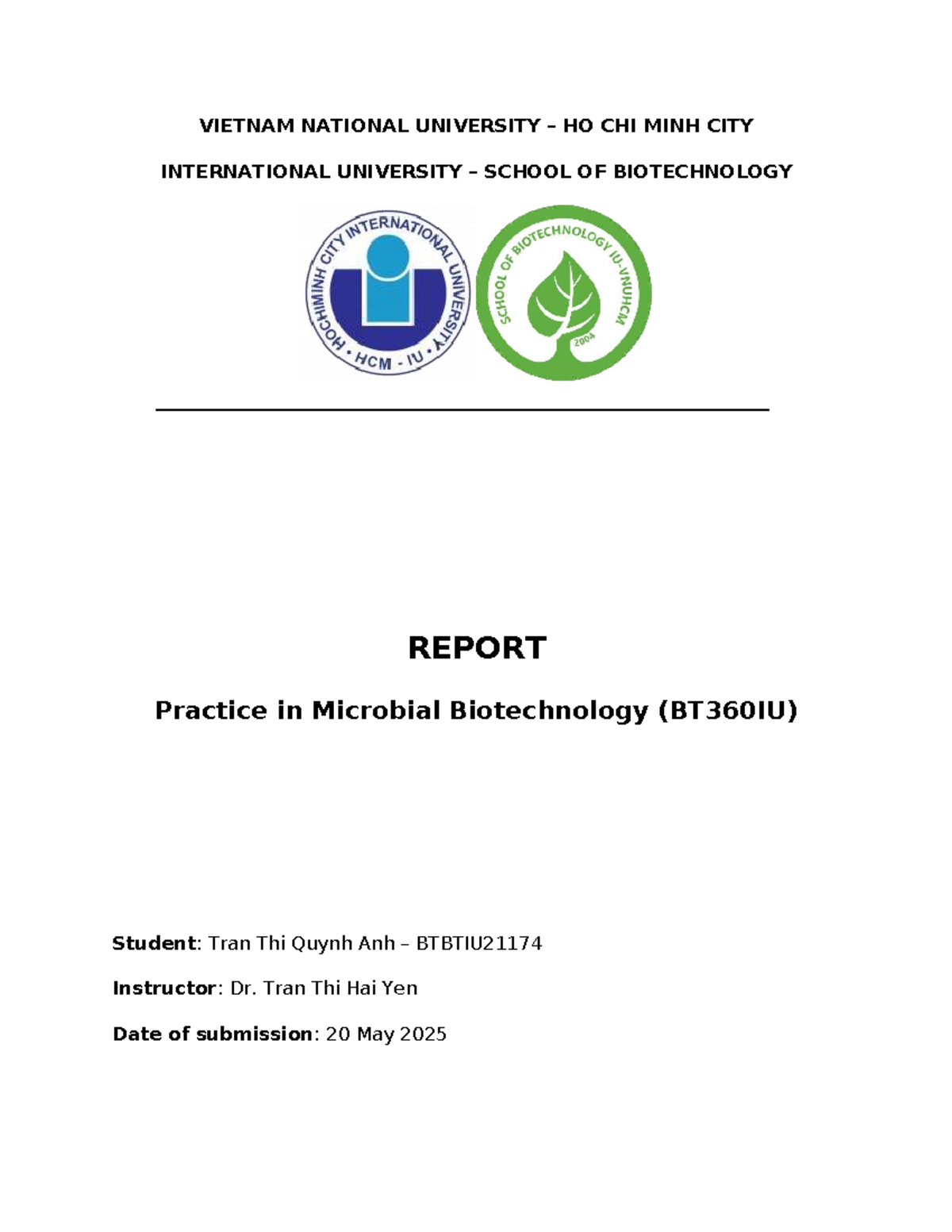 BT360IU Microbial Biotechnology Lab Report: Bioethanol Production - Studocu