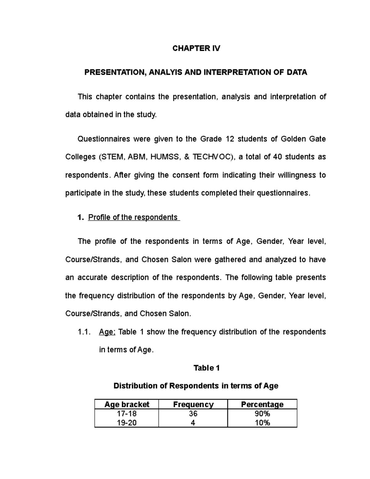 Chapter 4 - CHAPTER IV PRESENTATION, ANALYIS AND INTERPRETATION OF DATA ...
