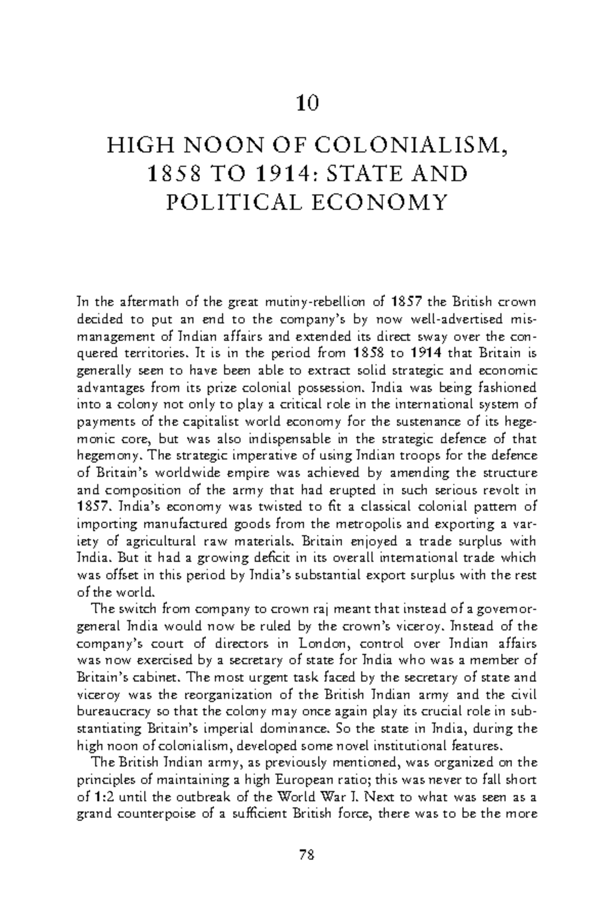 HIGH NOON OF COLONIALISM, 1858-1914: STATE & ECONOMIC IMPACT - Studocu