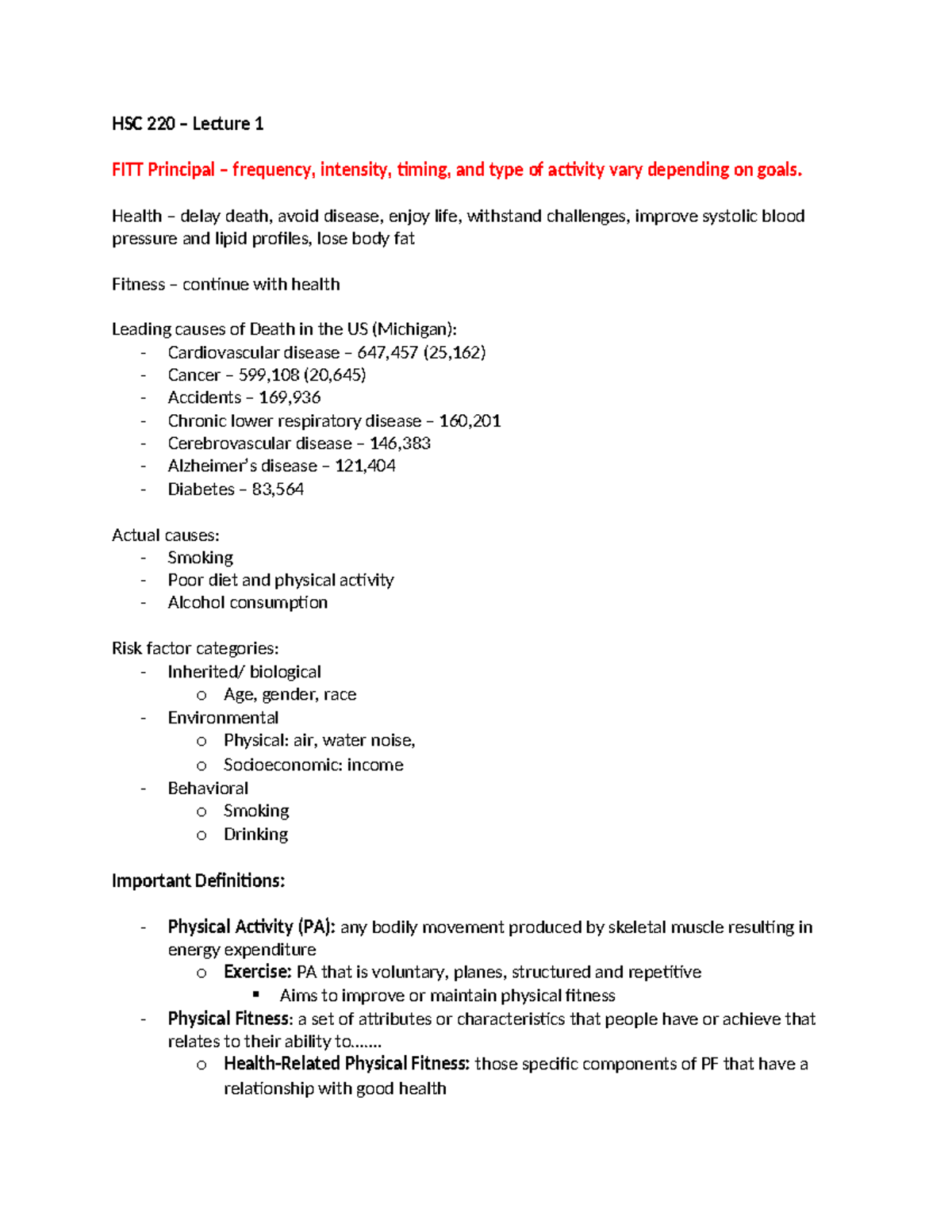 HSC 220 - Lecture 1: Understanding the FITT Principle and Health ...