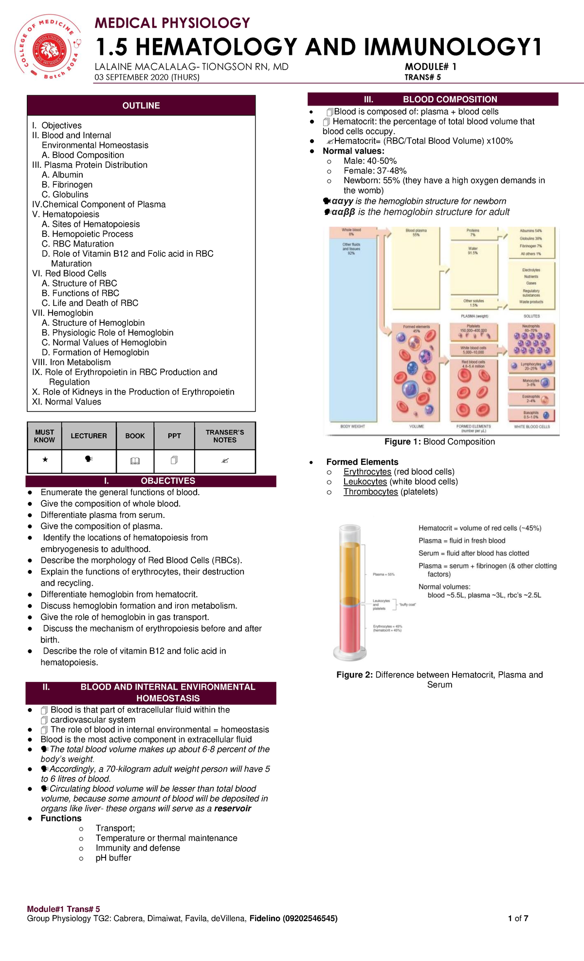 Physio 1.5 Hematology and Immunology 1 - MEDICAL PHYSIOLOGY 1 ...