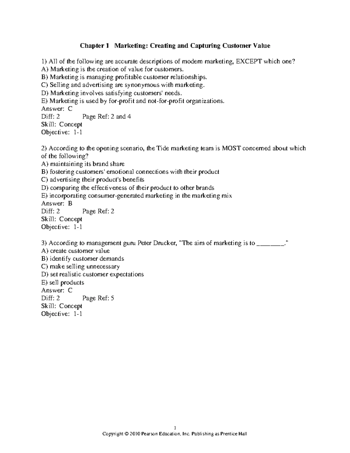 Principles of Marketing Test bank chapter 1 - 1 Chapter 1 Marketing ...