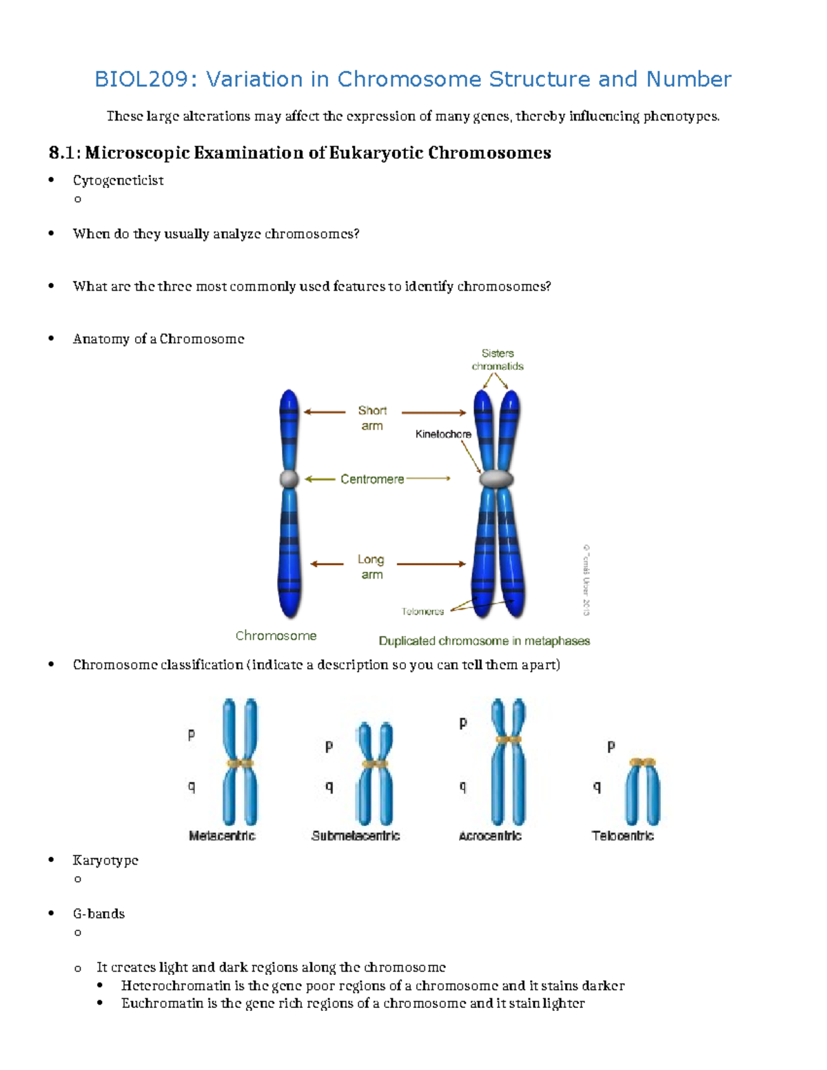 BIOL209: Lecture Notes on Chromosome Structure & Number Variations ...