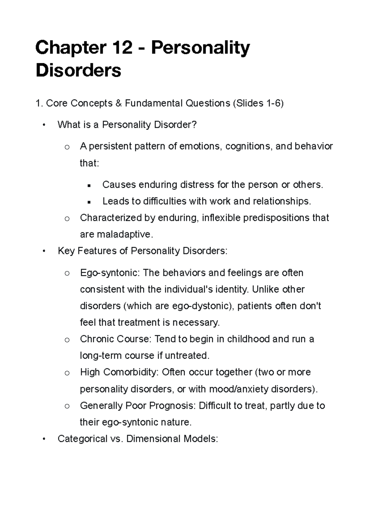 Chapter 12: Personality Disorders - Core Concepts & Key Features - Studocu