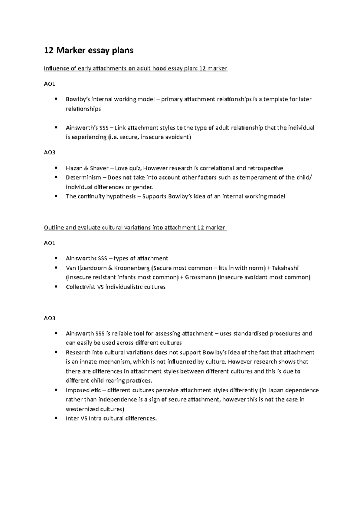 12 Marker essay plans - practise - 12 Marker essay plans Influence of ...