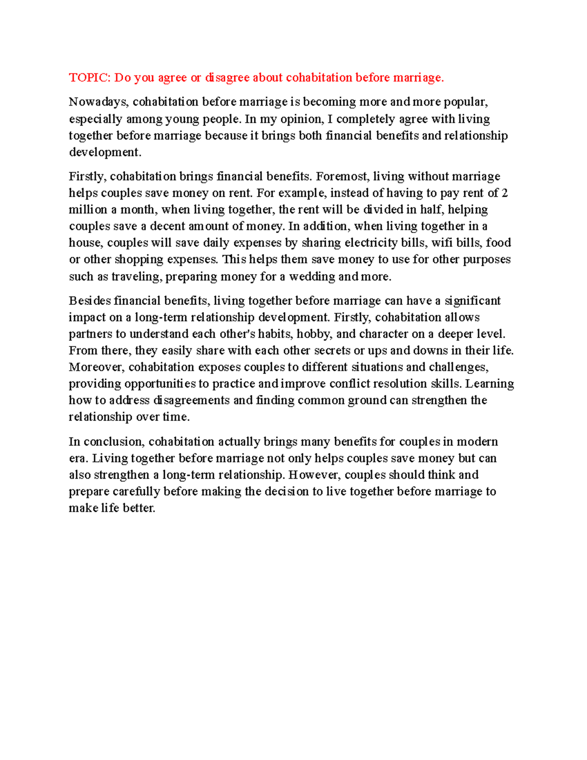 Cohabitation Before Marriage: Benefits and Considerations - Studocu