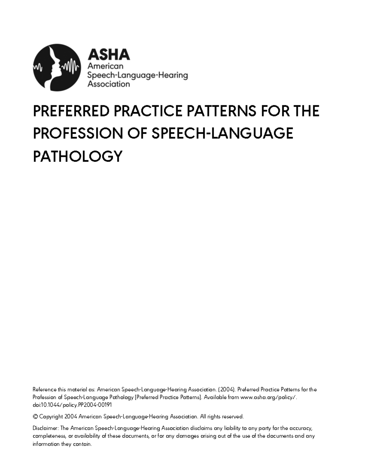 Revised Title: Preferred Practice Patterns for Speech-Language ...