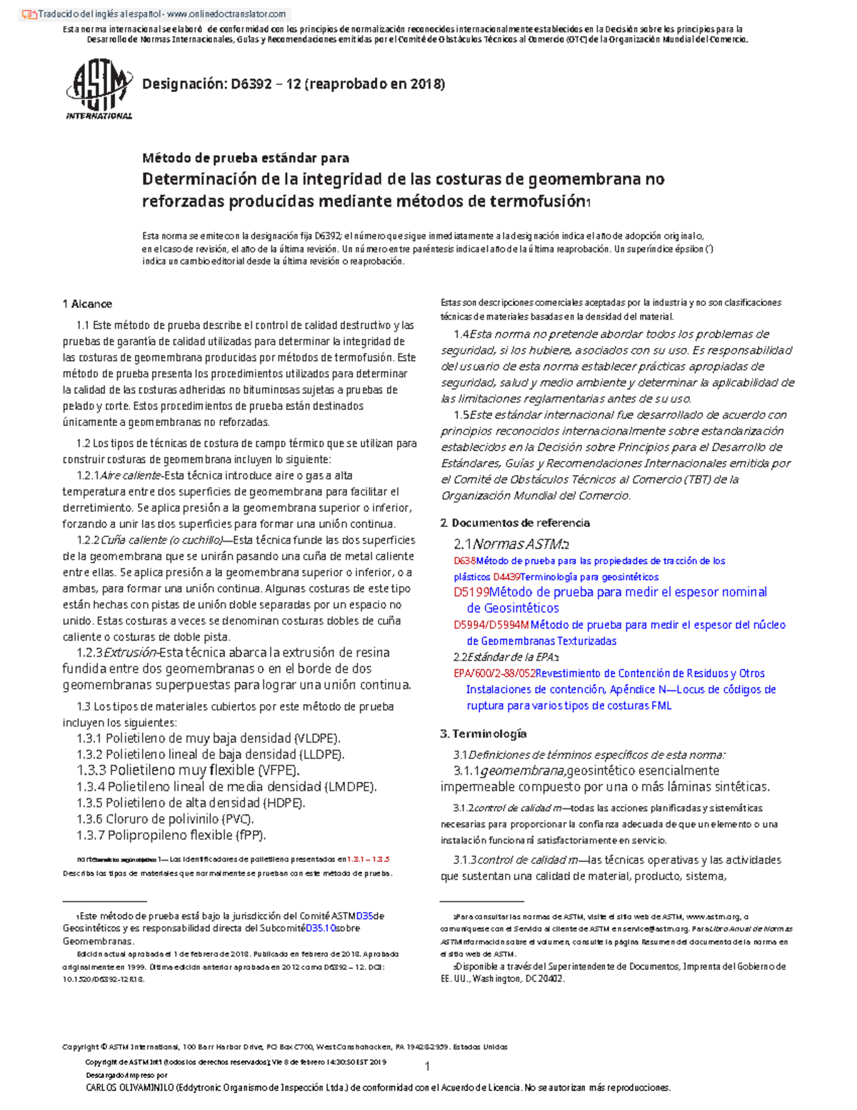 Método de Prueba Estándar ASTM D6392-2018 para Geomembranas - Studocu