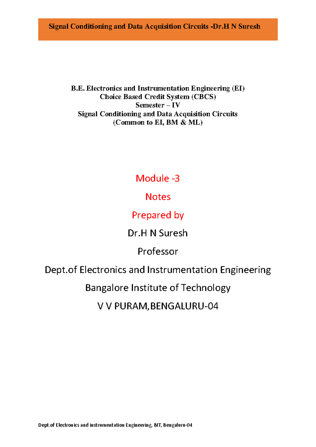 Signal Conditioning and Data Acquisition Circuits (EI) Module Notes ...