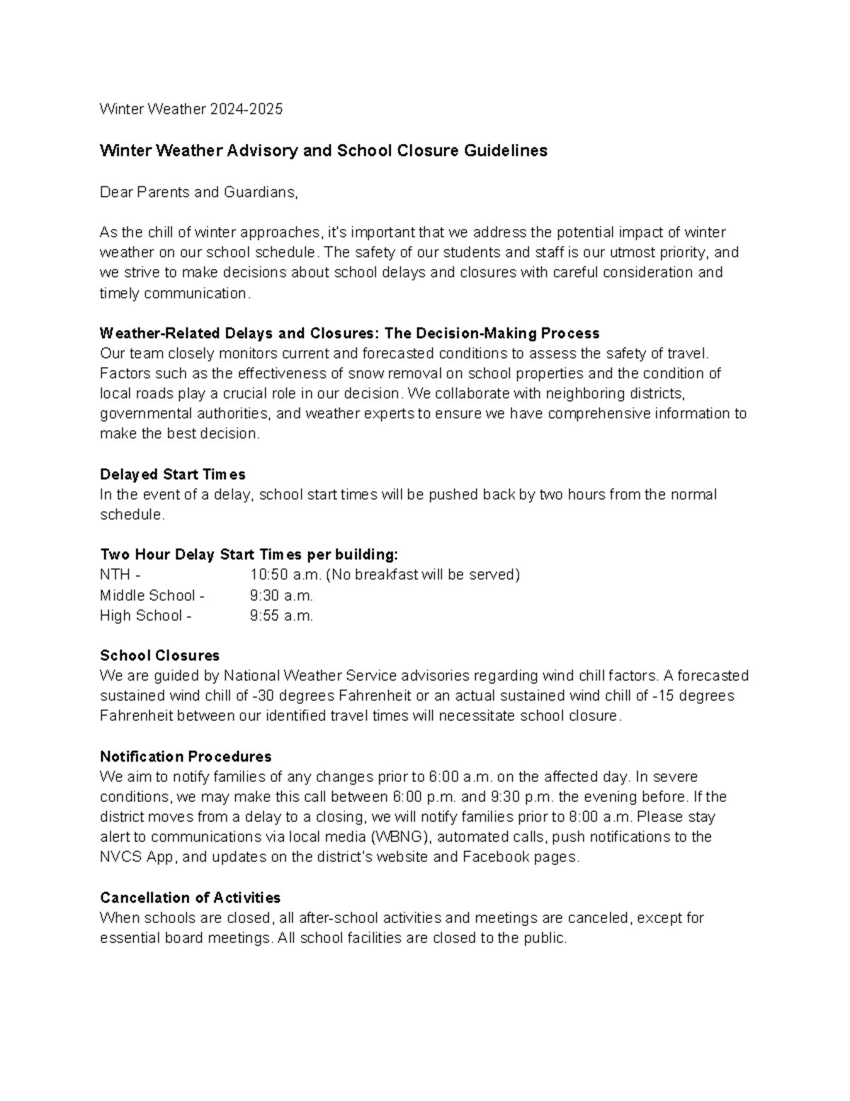 Winter Weather Advisory & School Closure Guidelines 2024 - Studocu