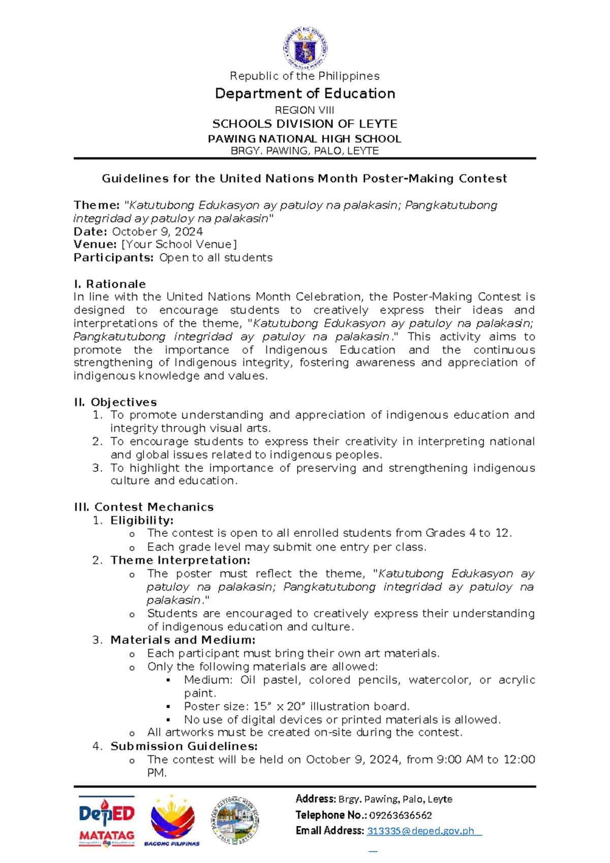 PNHS Poster-Making Contest Guidelines for UN Month 2024 - Studocu