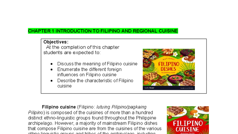 CHAPTER 1: INTRODUCTION TO FILIPINO CUISINE AND ITS INFLUENCES - Studocu