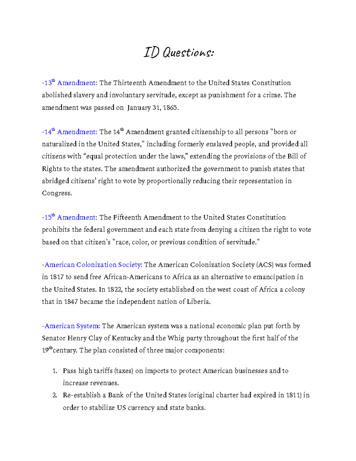 US History until 1865: Final Exam Review Guide Summary - Studocu