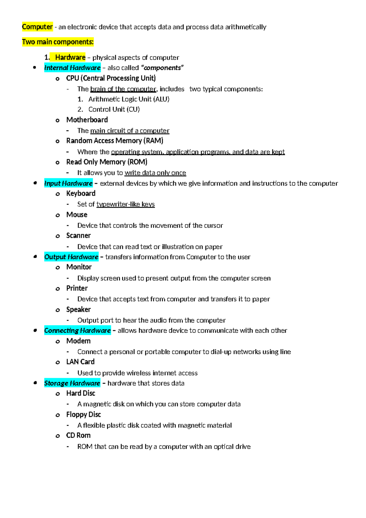 IT-APPL - Computer Hardware and Software Overview - Studocu