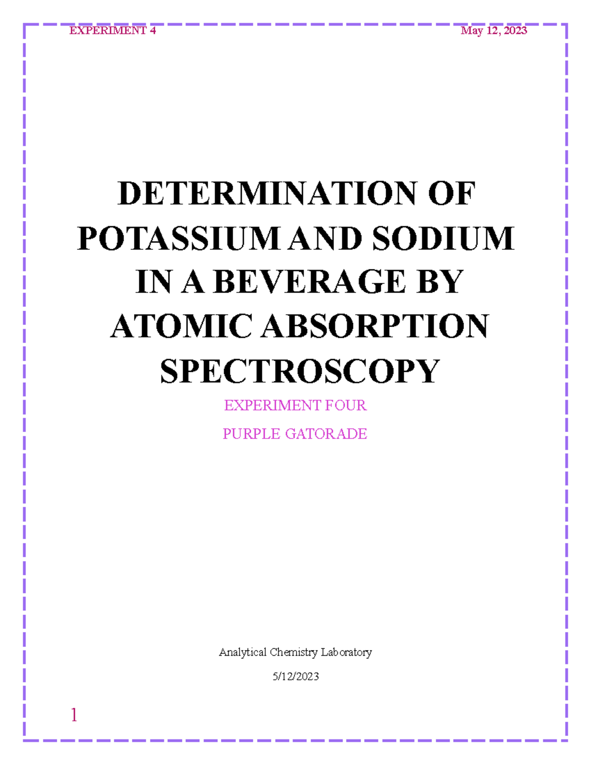 AAS Lab Report: Determining Sodium and Potassium in Gatorade - Studocu