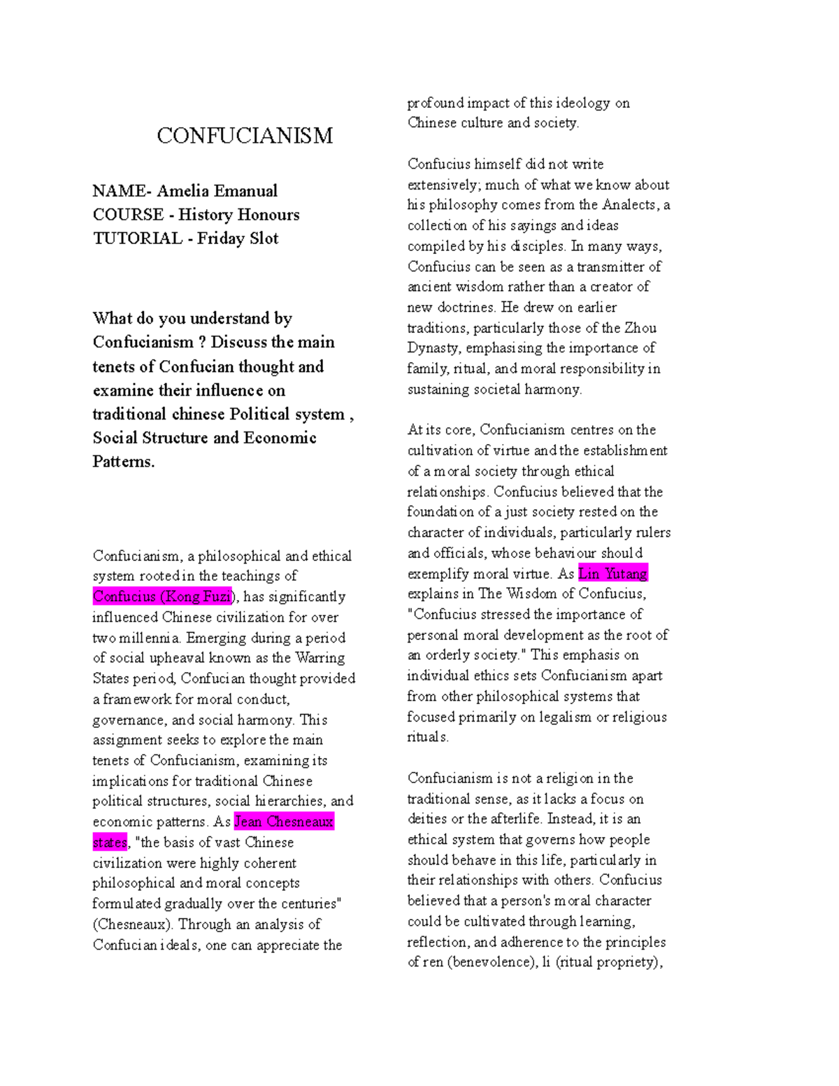 Confucianism - Confucian value system - CONFUCIANISM NAME- Amelia ...