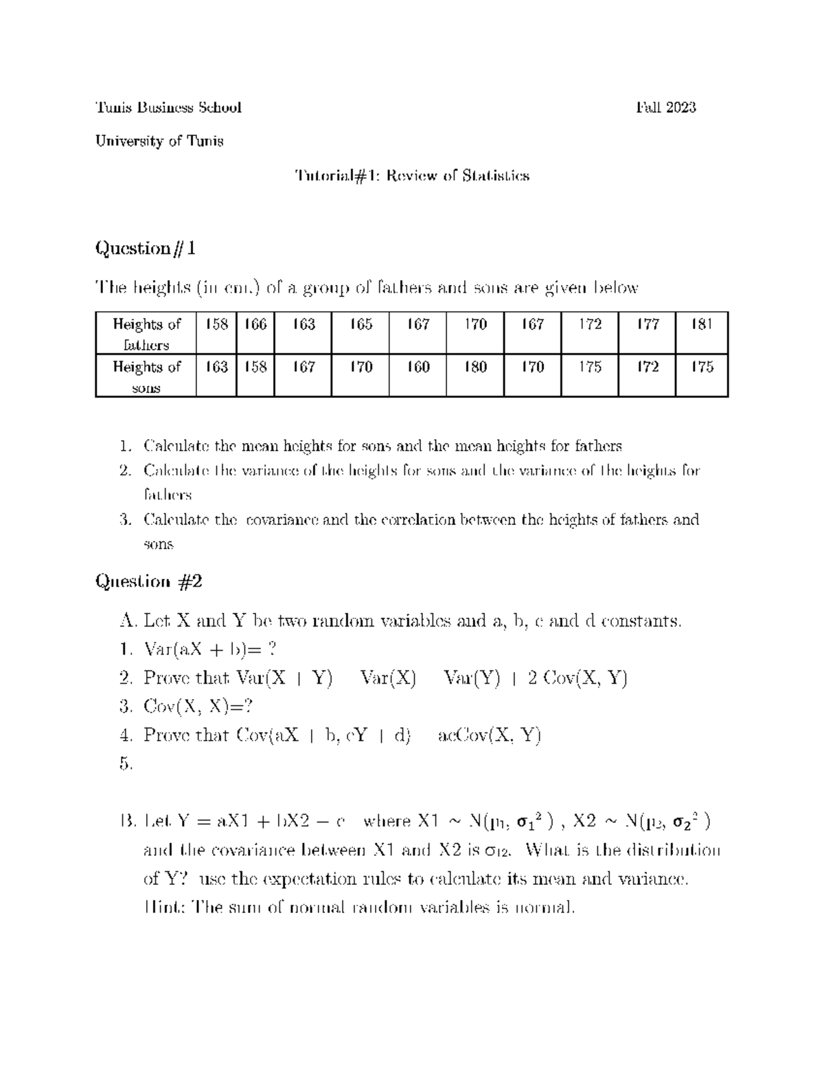 Tutorial 1 Econometrics Fall2023 - ∼ σ 1 ∼ σ 2 σ α - Studocu