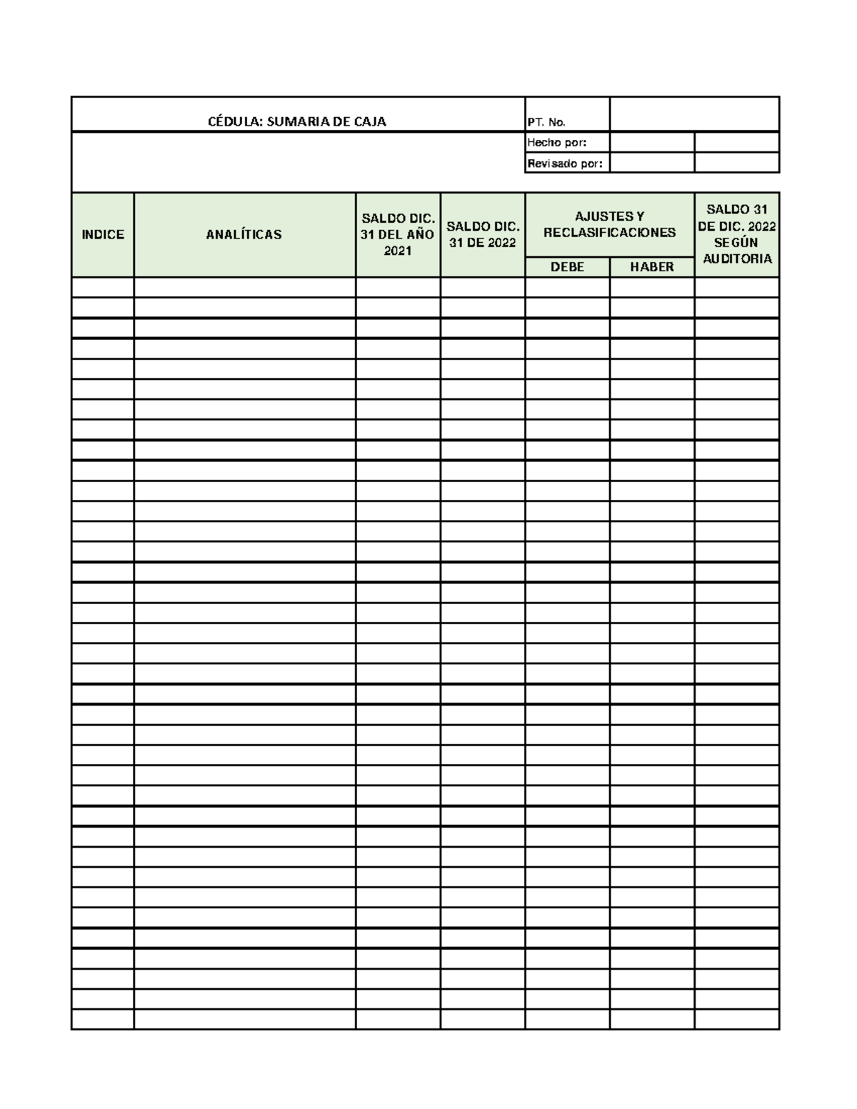 Esquema cedula sumaria doc. pdf - Auditoría II - PT. No. Hecho por ...