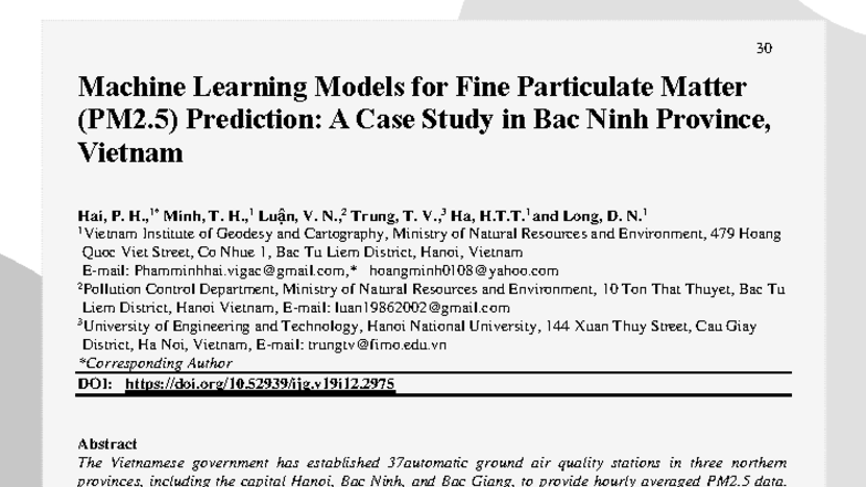30 Advanced ML Models for PM2.5 Prediction in Bac Ninh, Vietnam - Studocu
