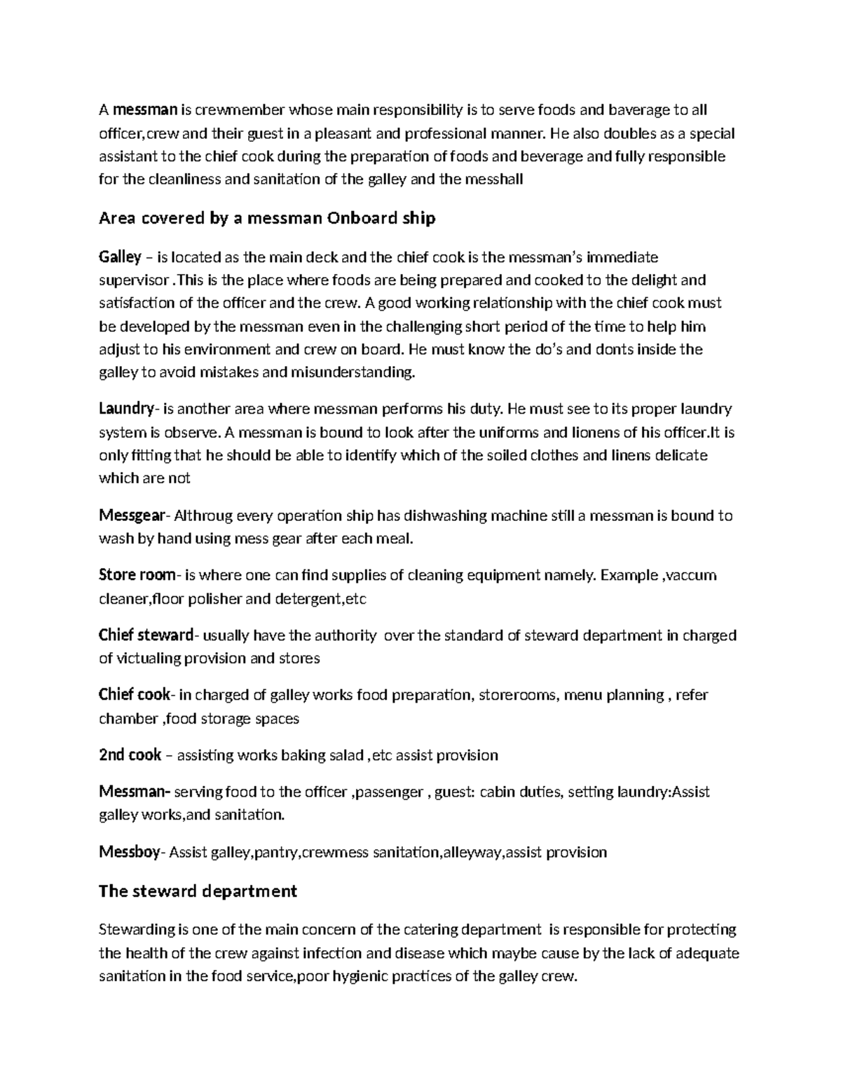 Messman Course Guide NCII: Duties, Responsibilities, and Standards ...