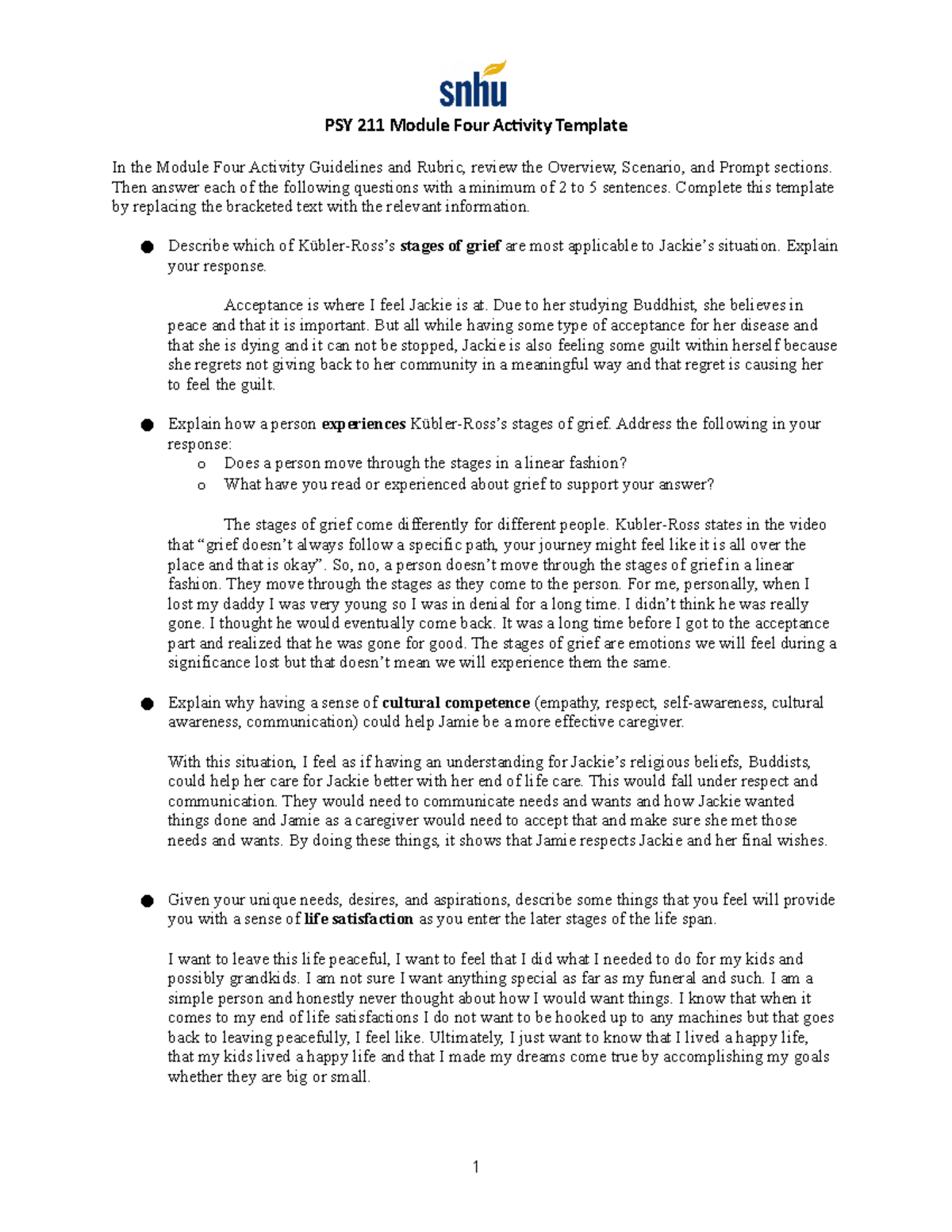PSY 211 Module Four Activity Template - Then answer each of the ...