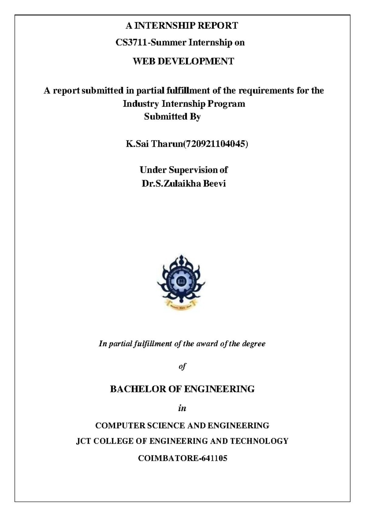 CS3711 - Internship Report: Web Development at CodSoft (2024) - Studocu