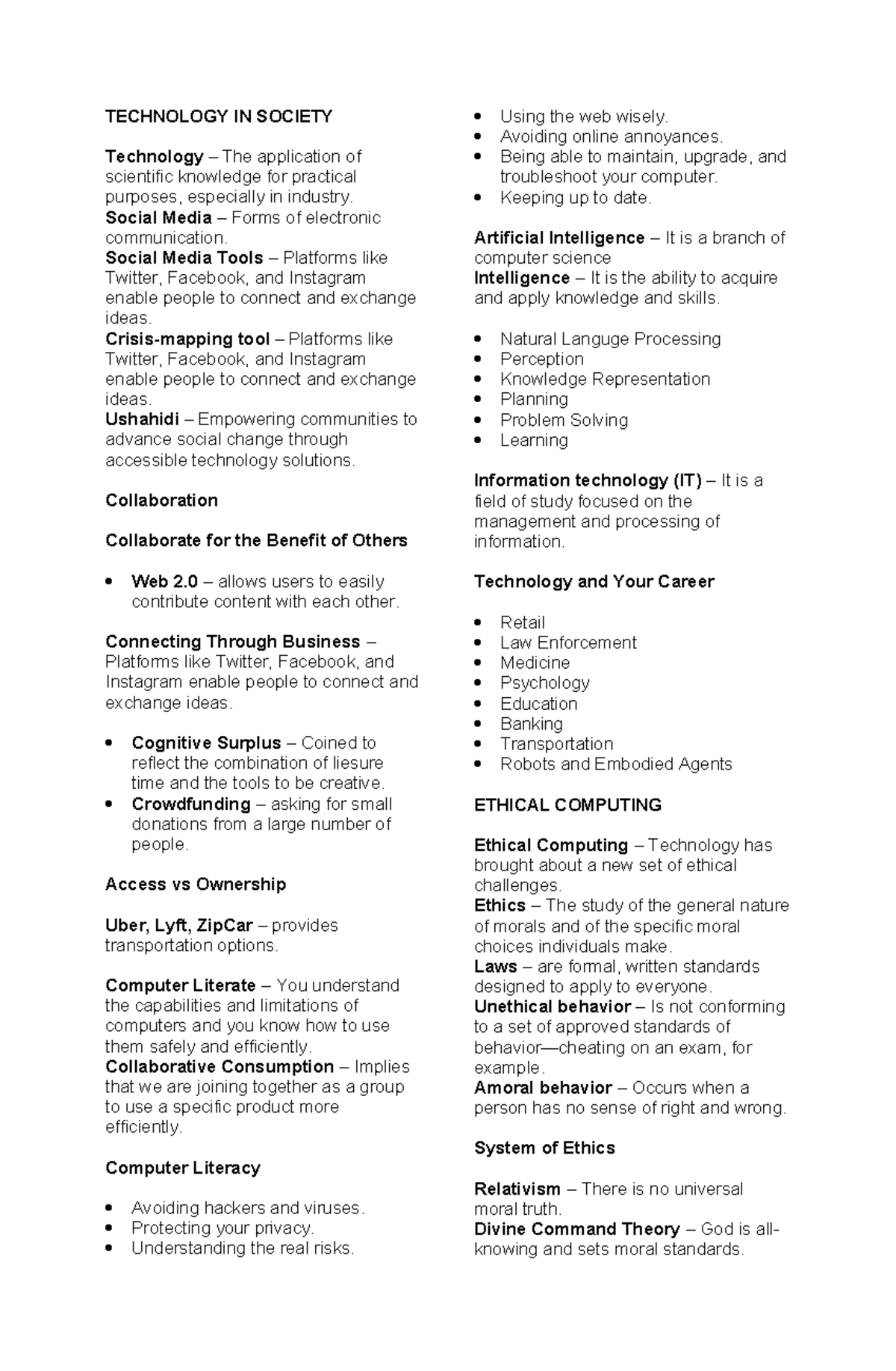 Introduction to Computing Reviewer - TECHNOLOGY IN SOCIETY Technology ...