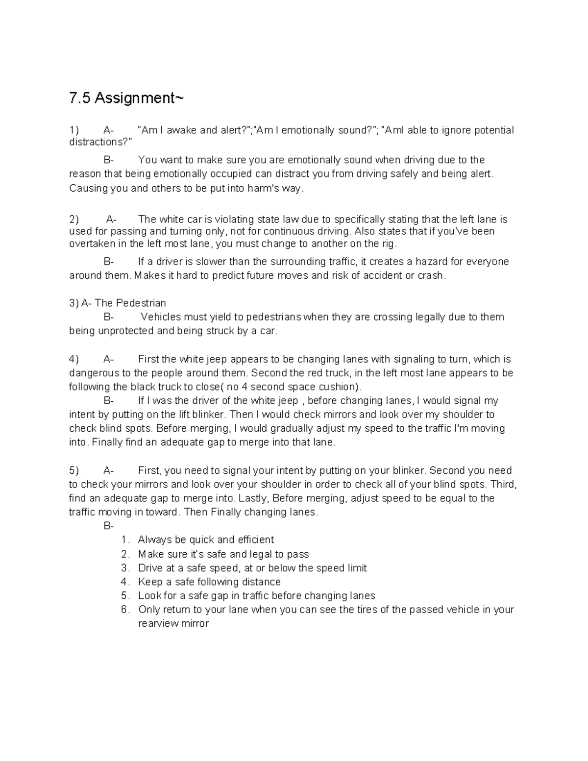 7.5 Assignment: Safe Driving Practices in Driver Ed - FLVS - Studocu