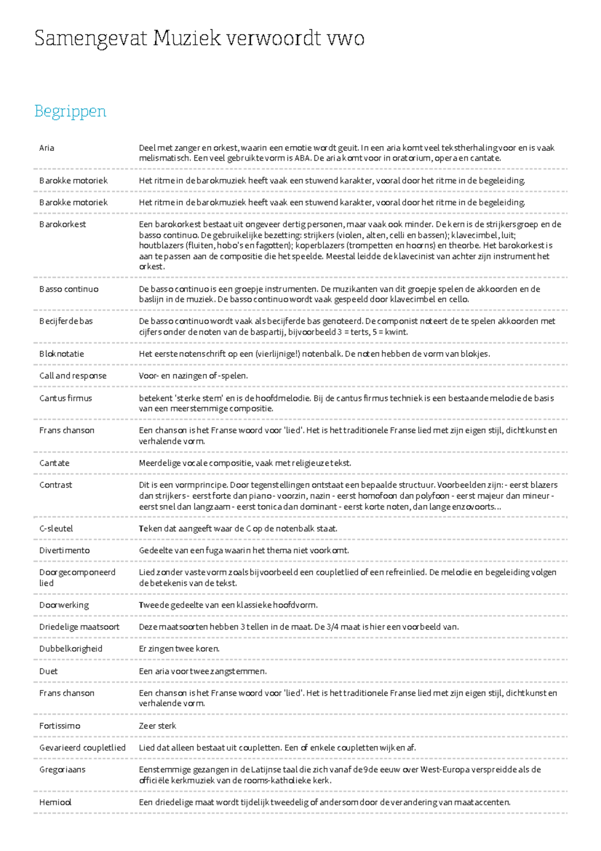 Samenvatting Muziek Verwoordt VWO: Kernbegrippen en Terminologie ...