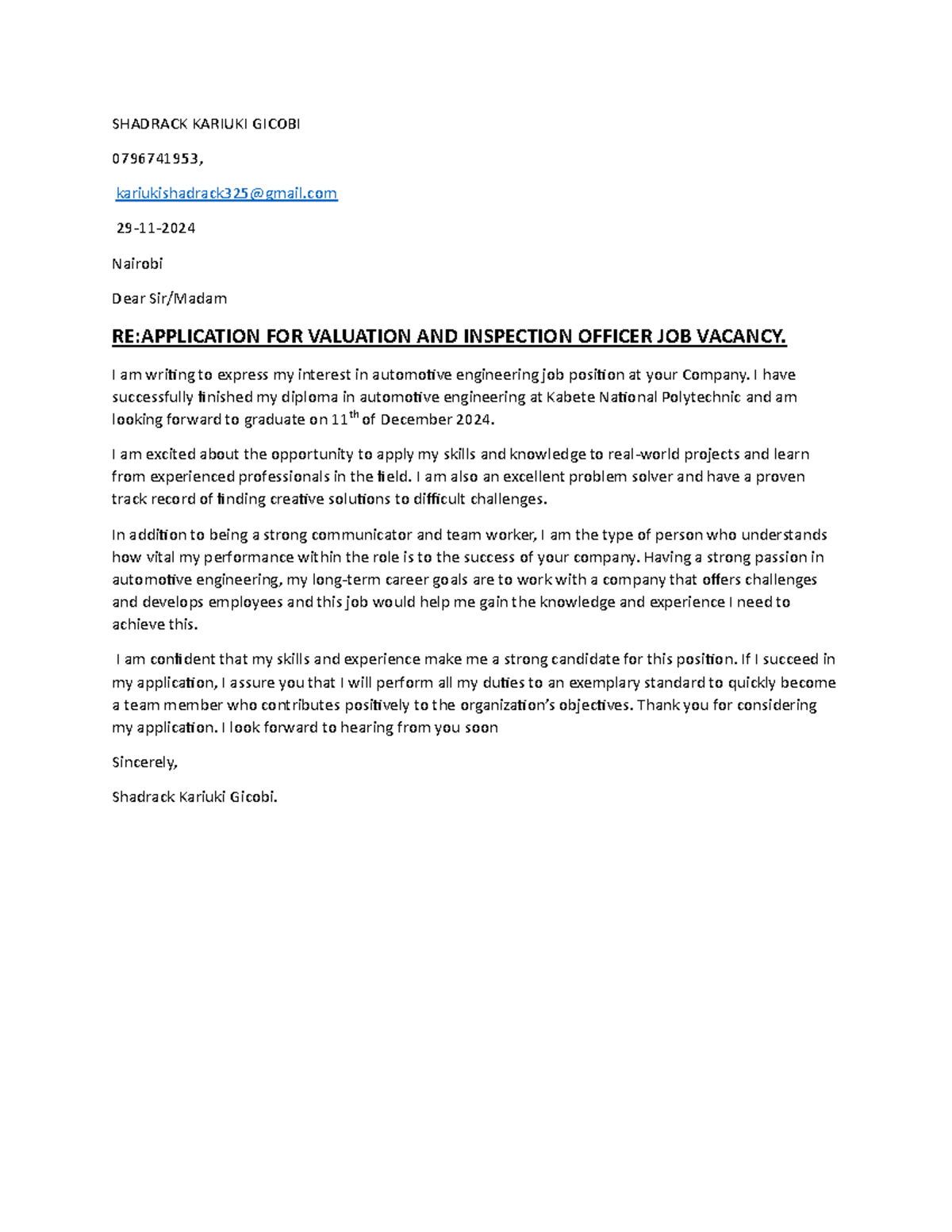 Cover letter[v] - kjhgfdsaxzc v,./,mnbn - SHADRACK KARIUKI GICOBI ...