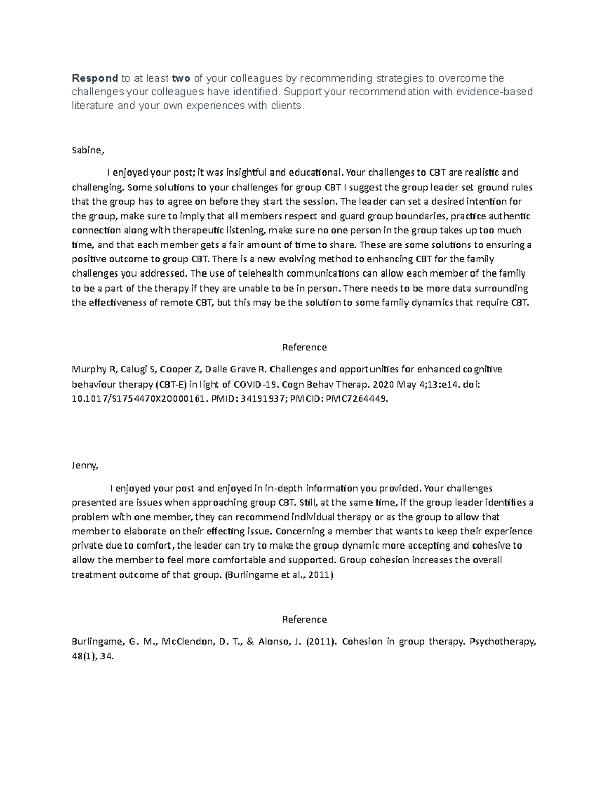 Strategies for Overcoming Group CBT Challenges: Discussion Responses ...