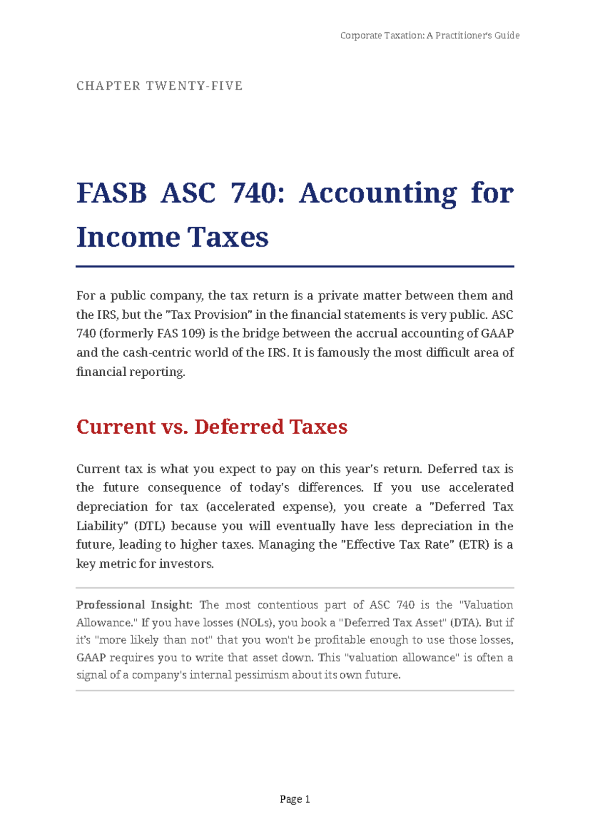 Corporate Taxation CHAPTER FASB ASC 740: Income Taxes Guide - Studocu