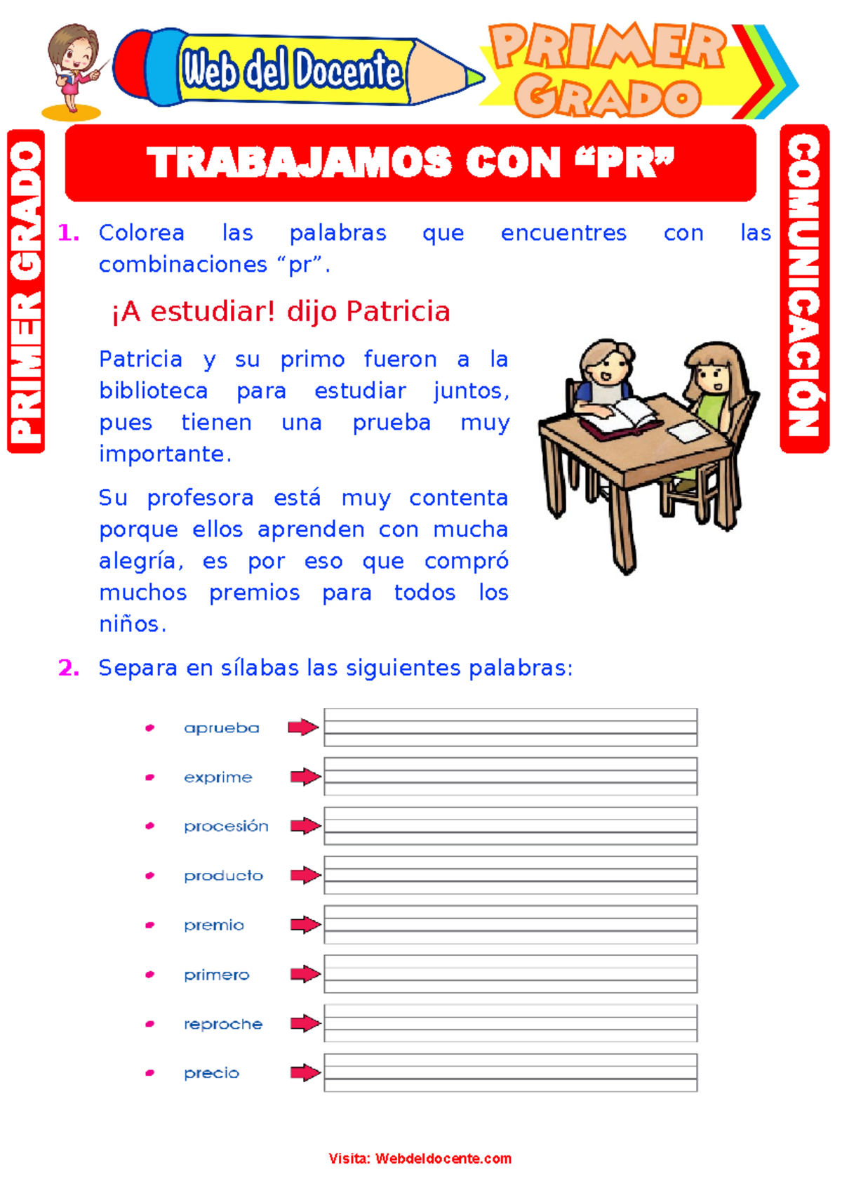 Palabras con PR y PL - Actividades para 1er Grado de Primaria - Studocu