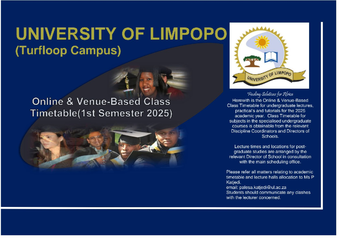2025 1ST Semester Lecturing TIME- Table - UNIVERSITY OF LIMPOPO ...