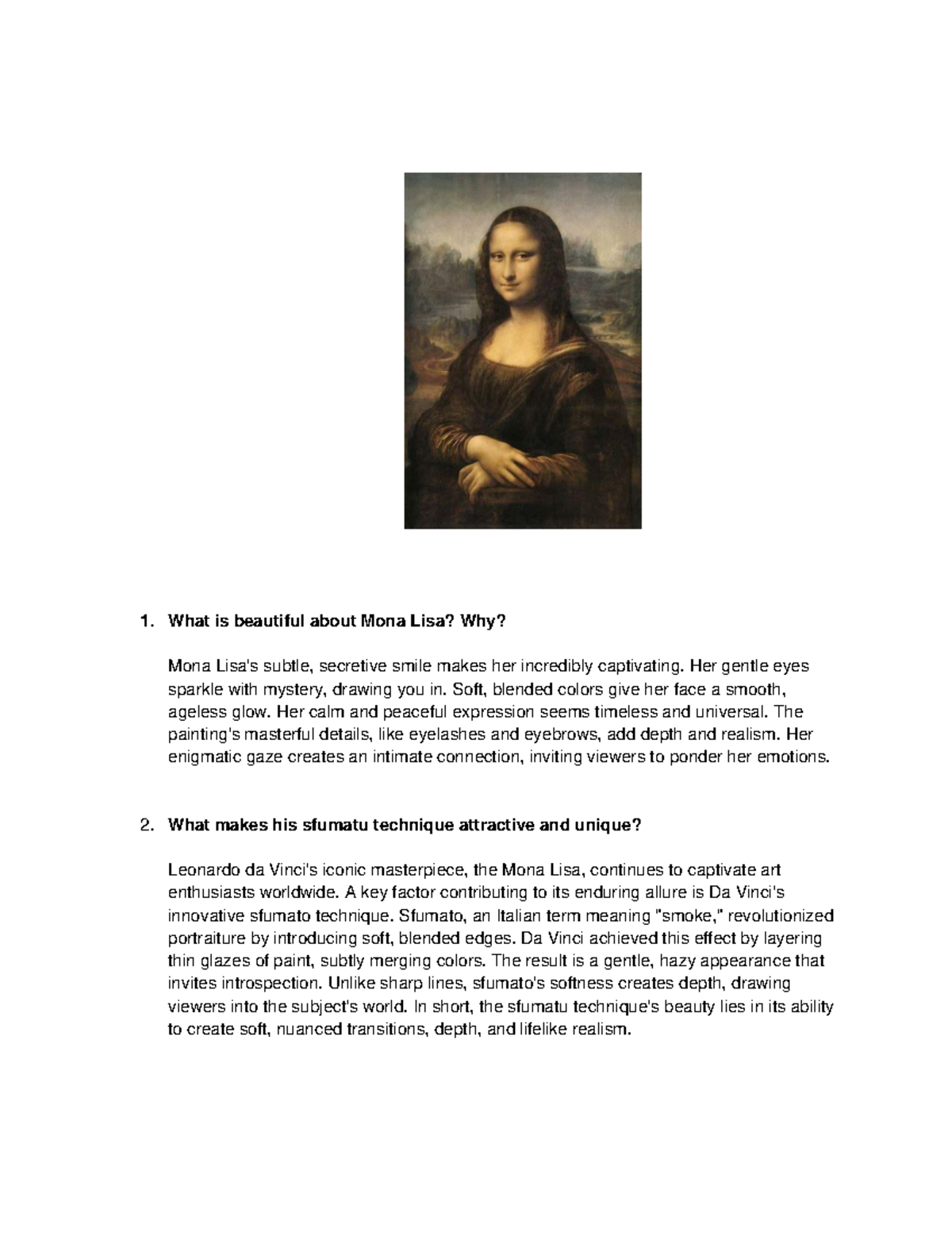 Mapeh assignment - hope it helps - What is beautiful about Mona Lisa ...