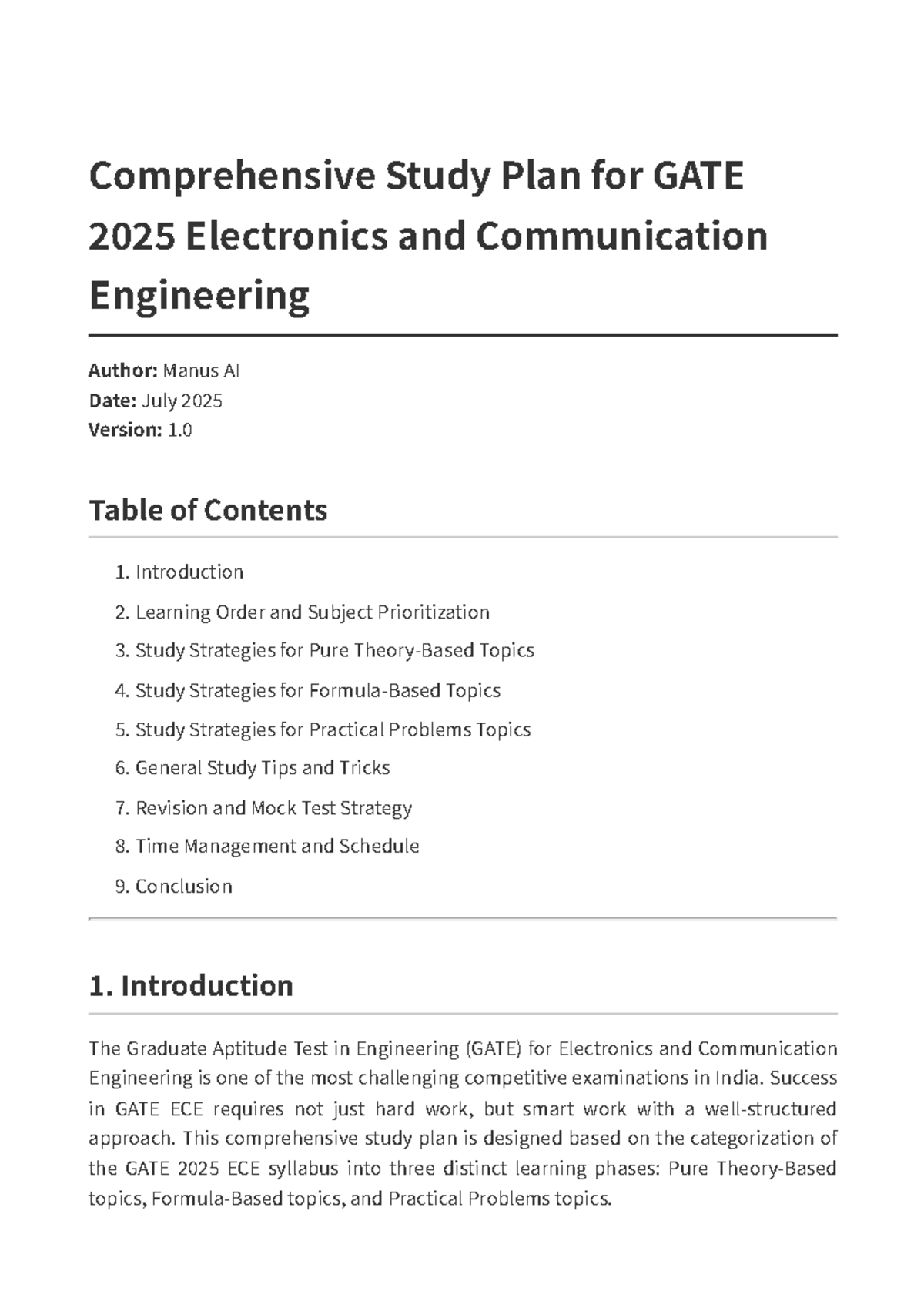 GATE 2025 ECE Comprehensive Study Plan and Strategies - Studocu