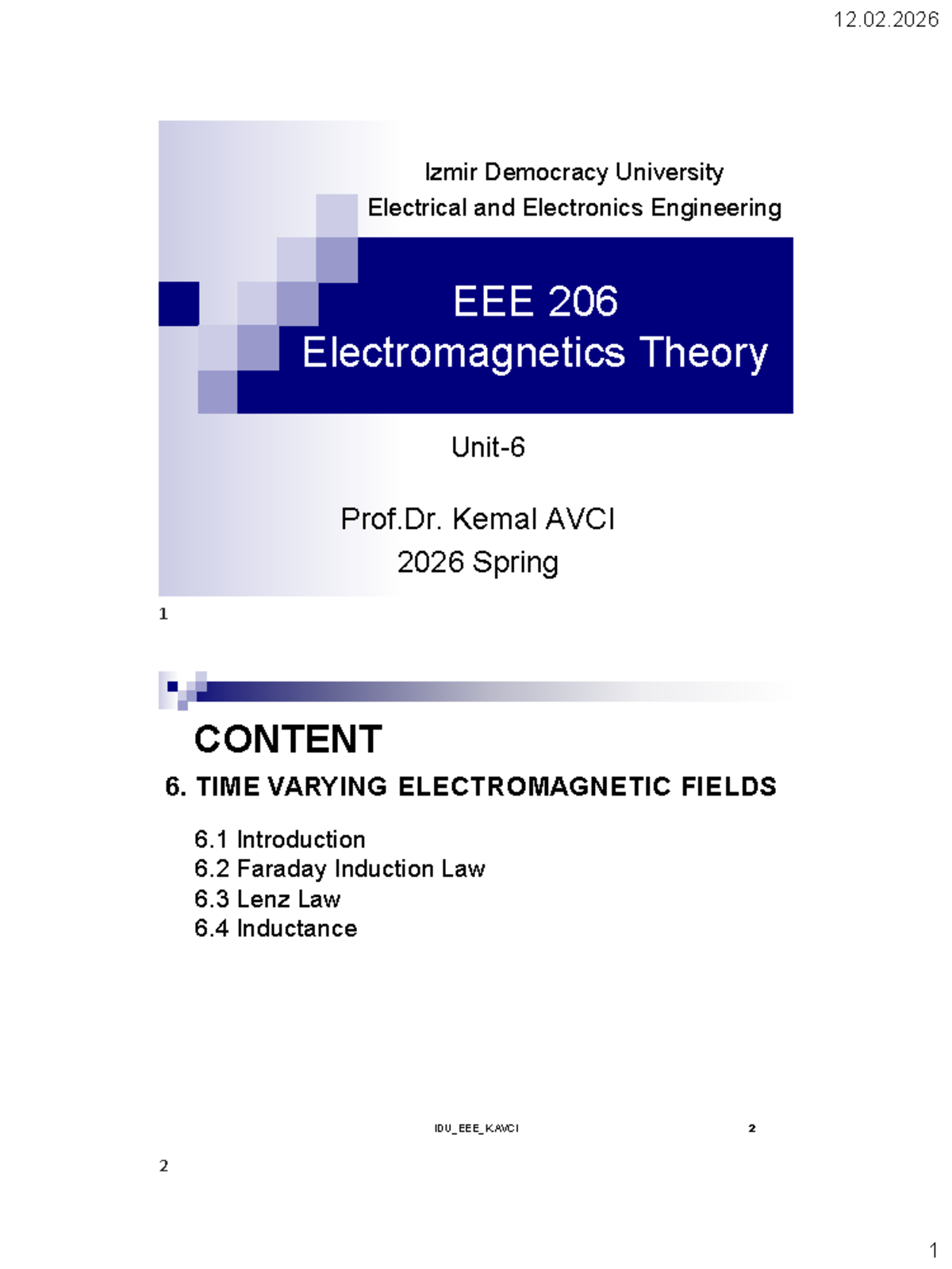 EEE206 Final Exam Notes: Time Varying Electromagnetic Fields - Studocu