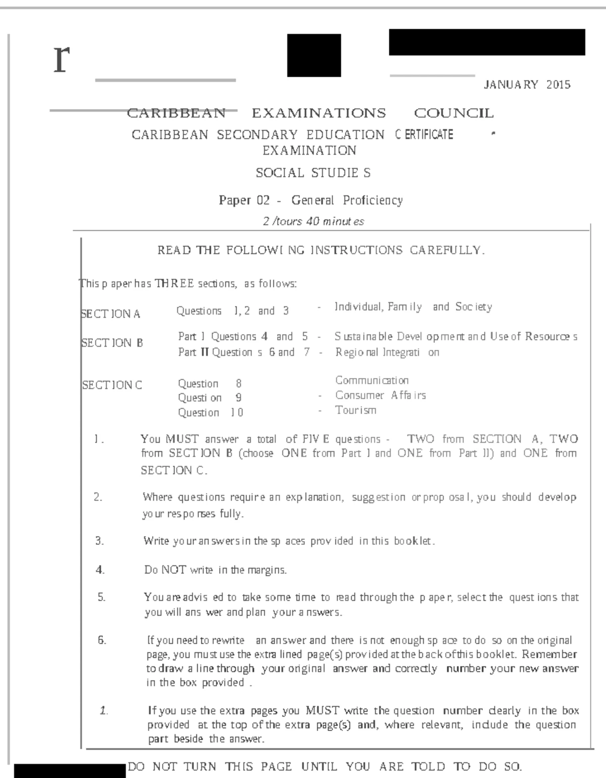 CSEC 2015 Past Paper - Social Studies Paper 02 (June 2014) - Studocu
