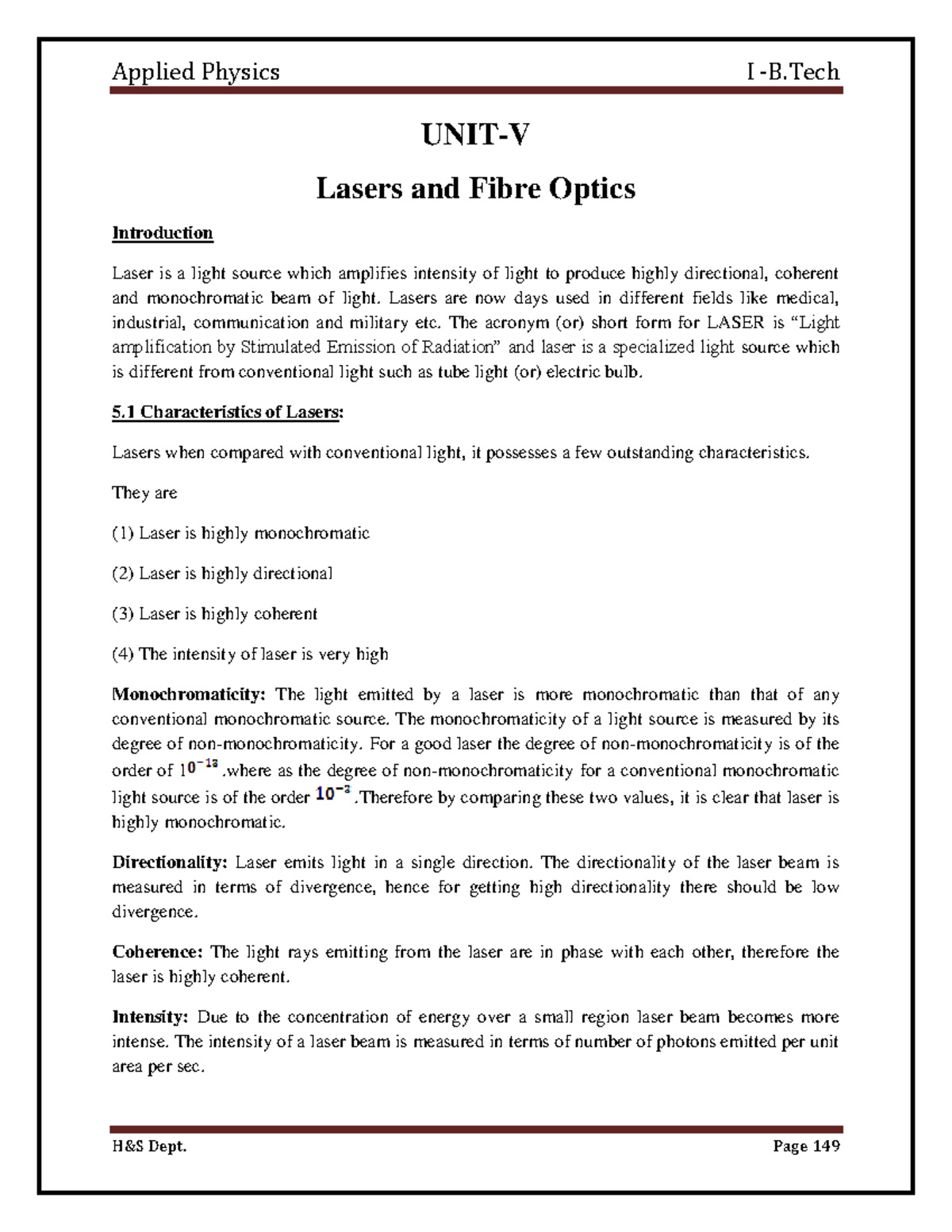 Applied Physics I: Introduction to Lasers and Fiber Optics - Studocu