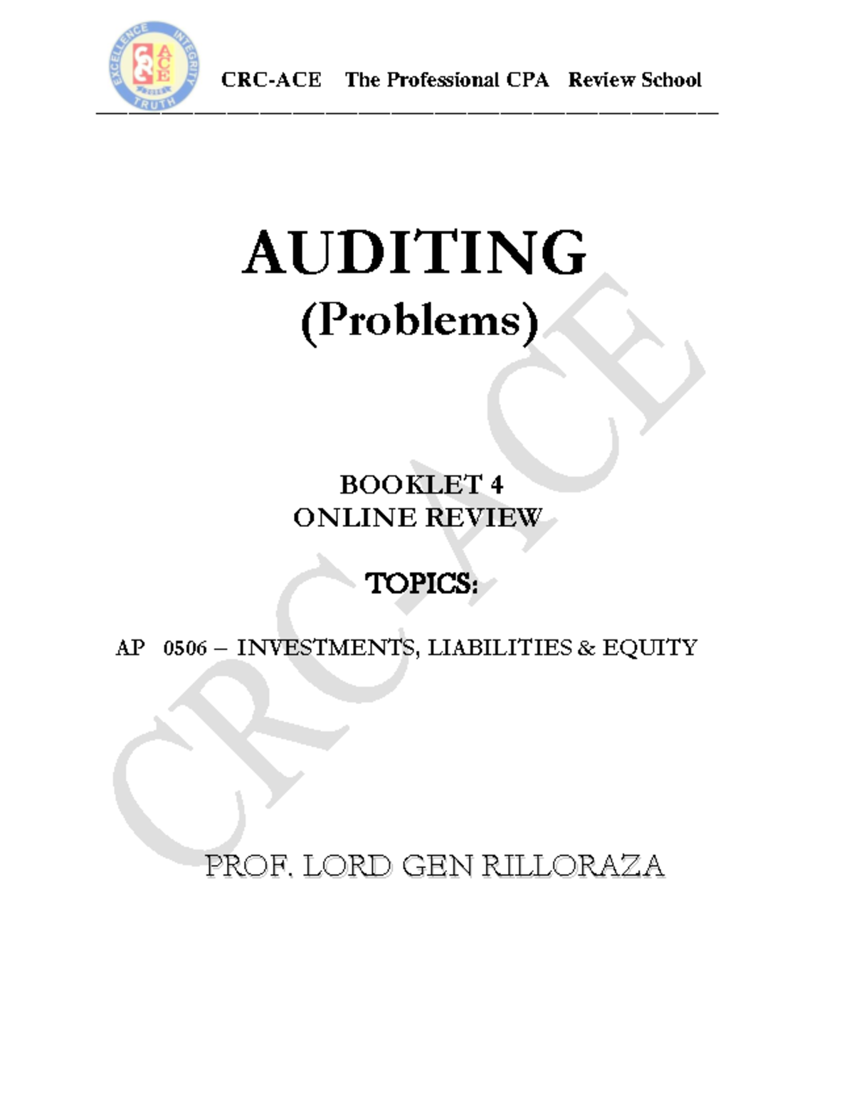Audit Problems and Solutions on Investments and Financial Statements (CRC-ACE) - Studocu