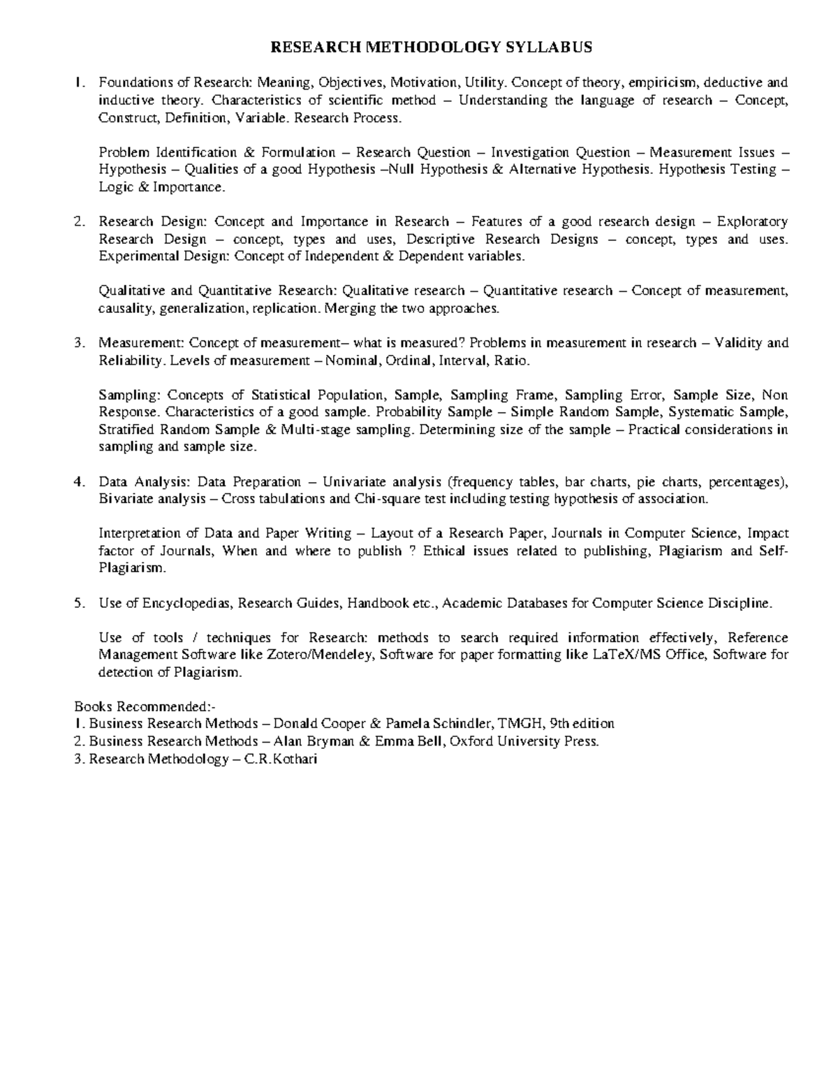 Research Methodology Syllabus: Foundations, Design, and Analysis - Studocu
