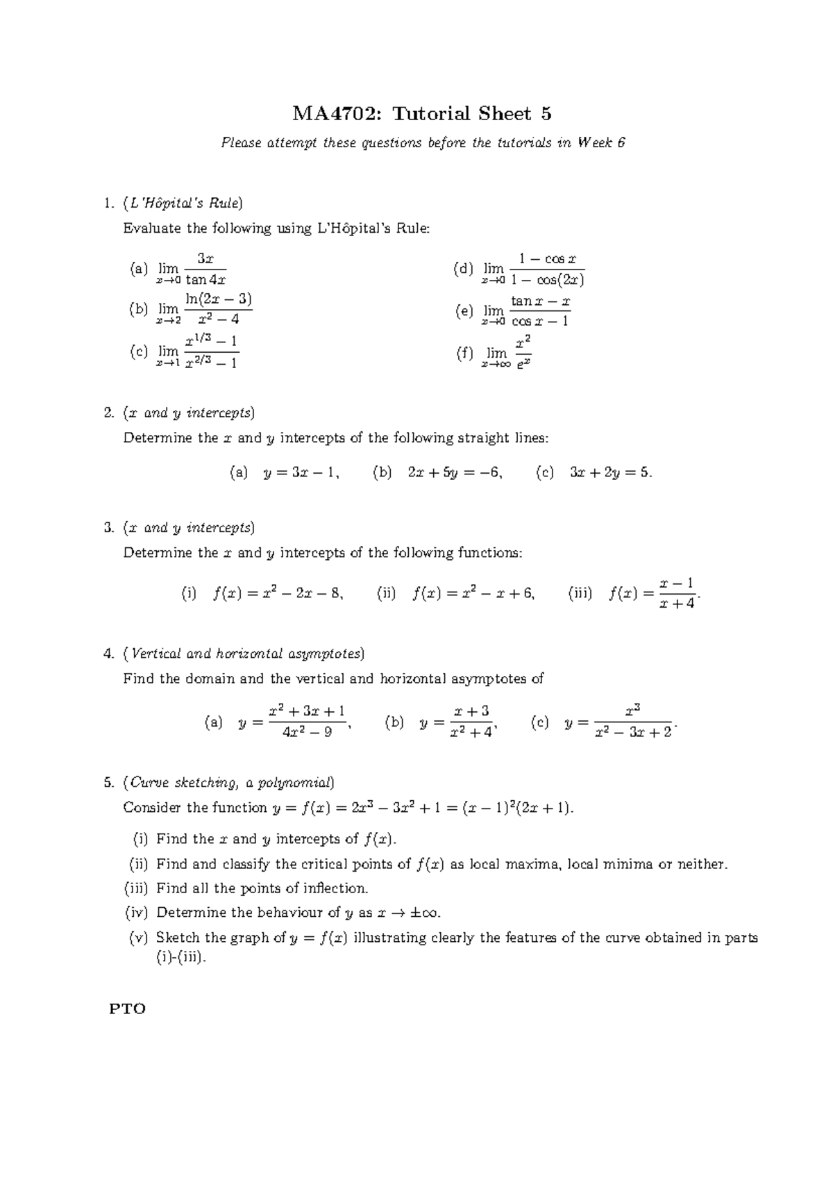 MA4702: Tutorial Sheet 5 - Questions for Week 6 Preparation - Studocu