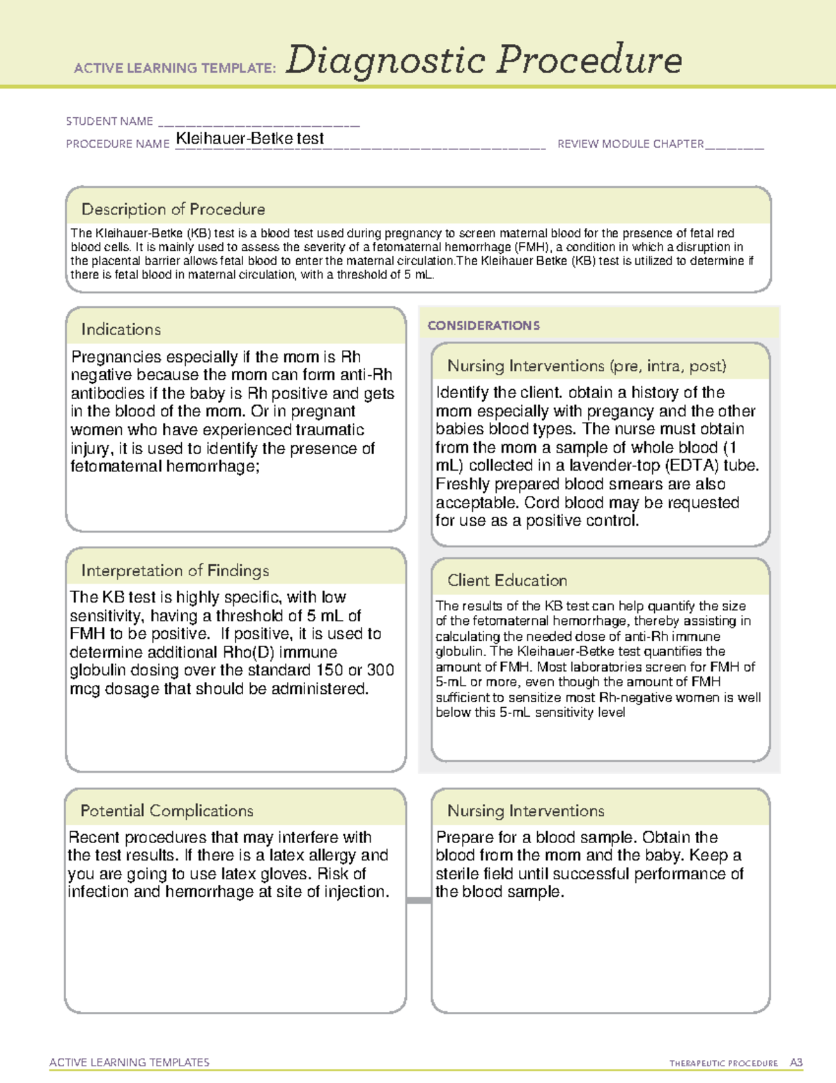 Kleihauer-Betke Test Overview: Active Learning Template for Maternal ...