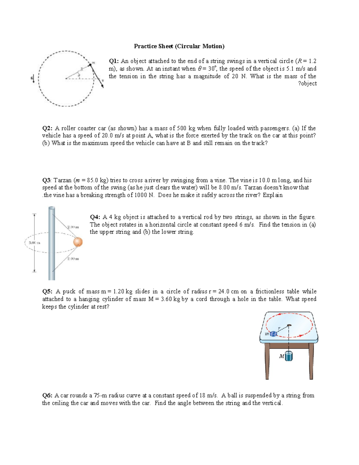 Circular Motion Practice Sheet: Key Questions & Solutions - Studocu