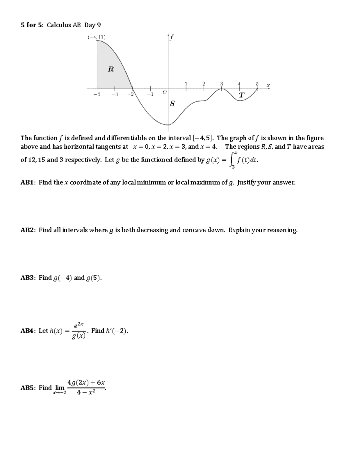 Calculus AB Day 9 Notes - Analyzing Function g and Its Properties - Studocu