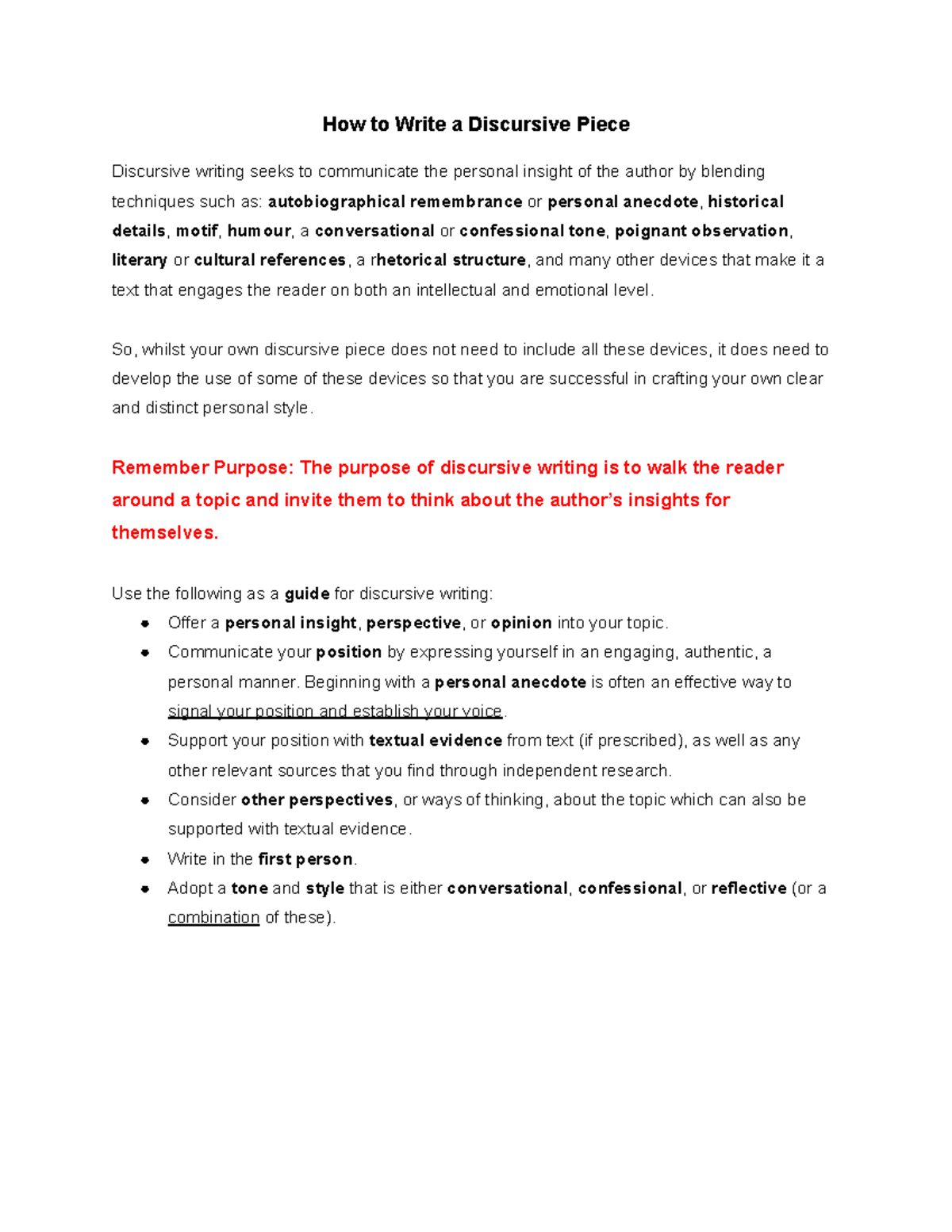 ENG 101: Guide to Crafting a Discursive Piece - Studocu